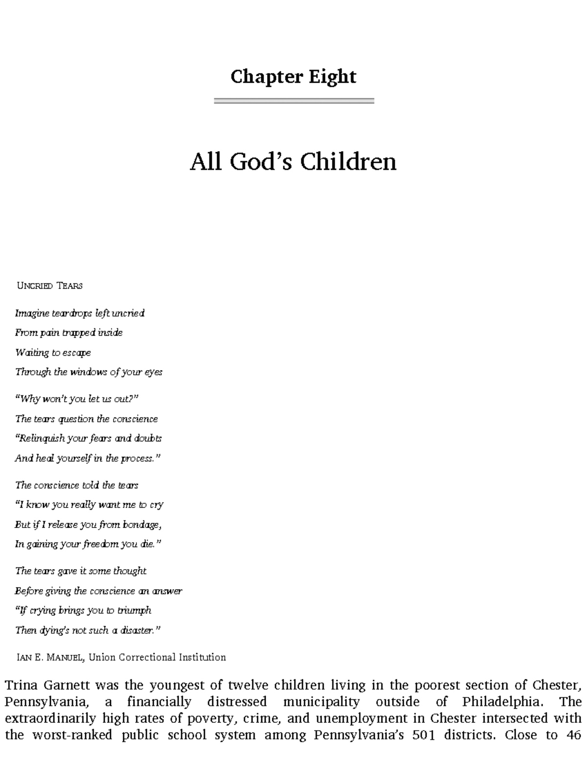 Chapter 8: The uncried tears of Trina Garnett and Ian Manuel - Studocu