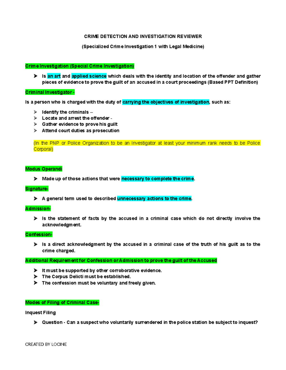 CRIME DETECTION & INVESTIGATION REVIEWER 1: Comprehensive Guide - Studocu