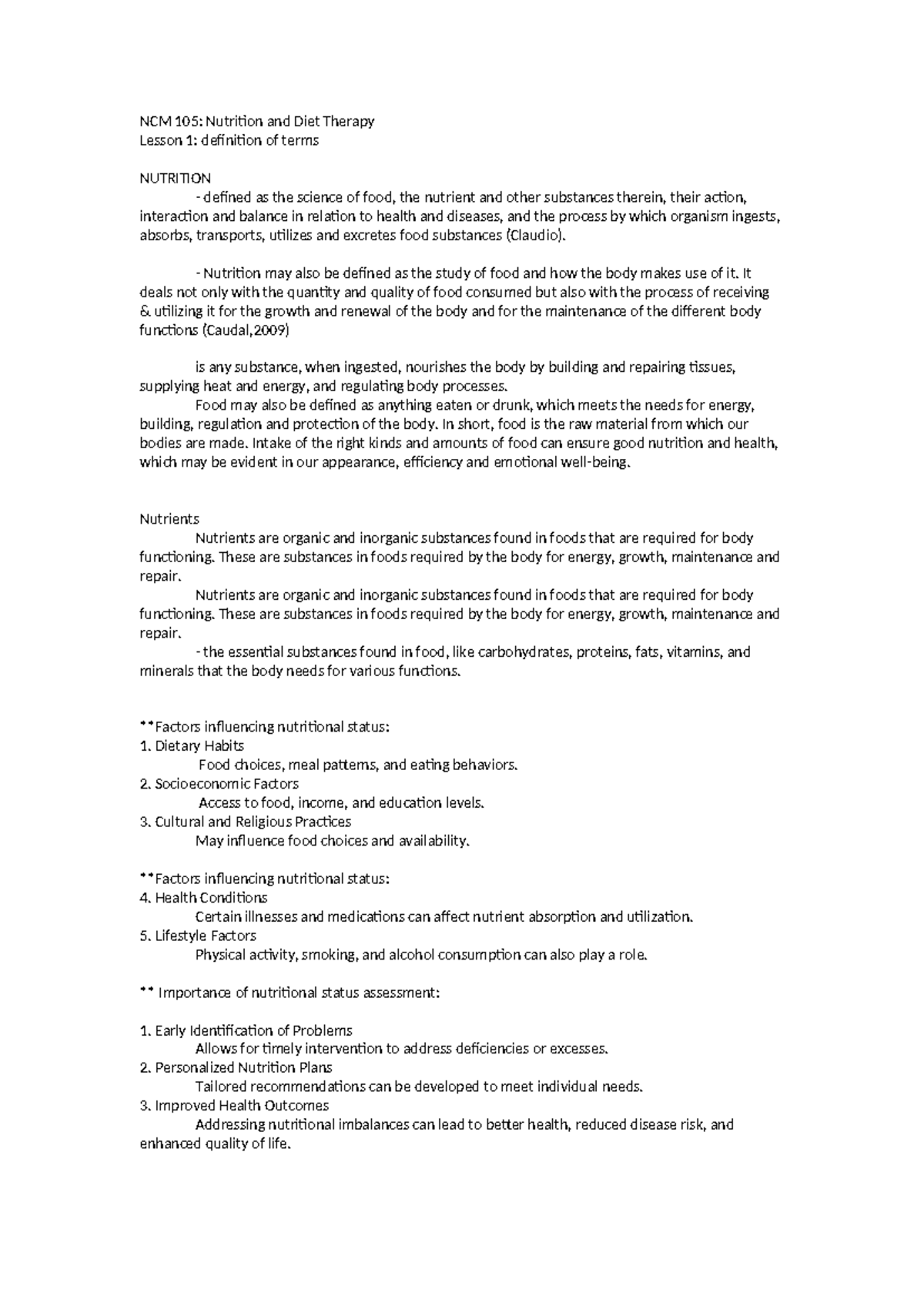 NCM 105: Nutrition and Diet Therapy Lesson 1 - Carbohydrates Overview ...