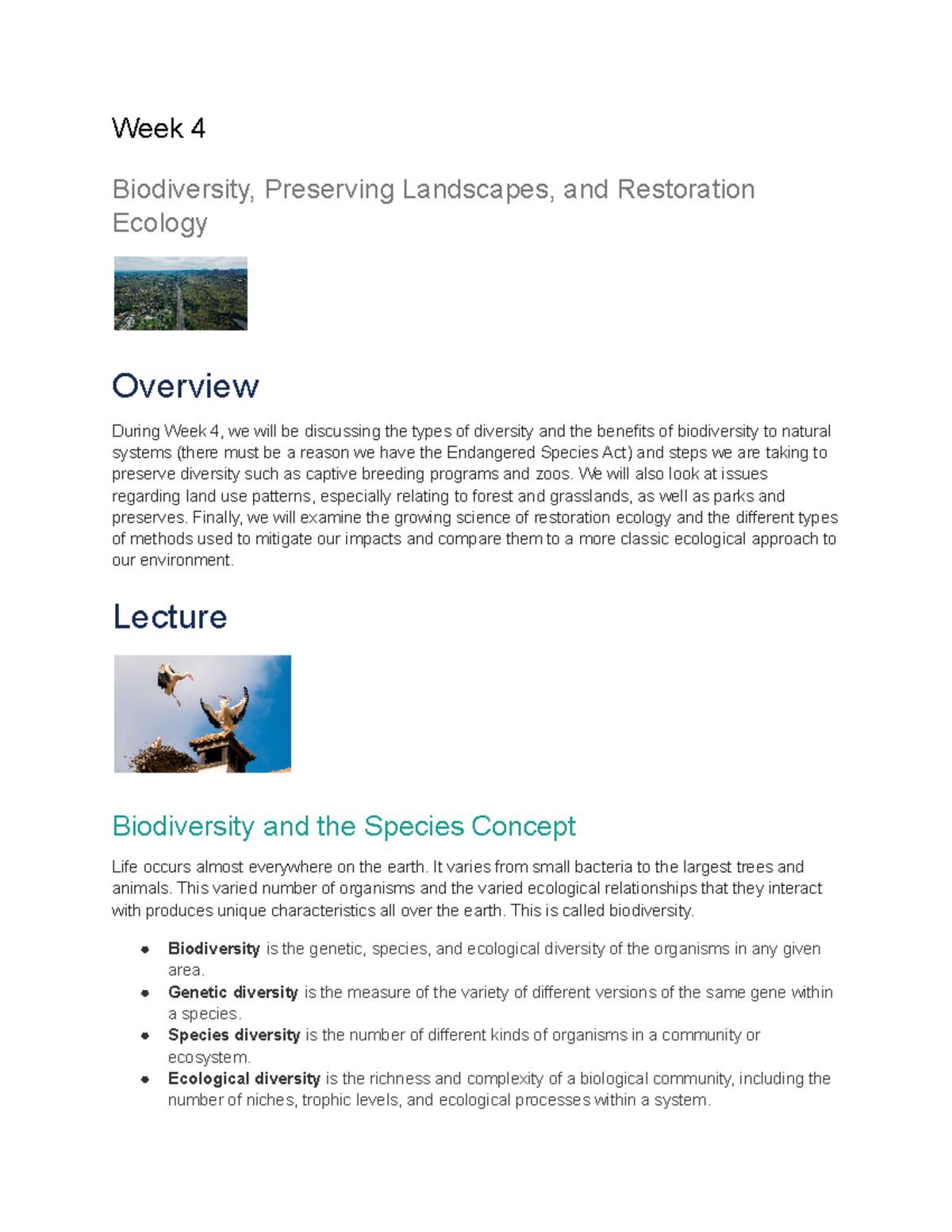 BIOL 115 Week 4: Biodiversity, Landscape Preservation, and Restoration ...
