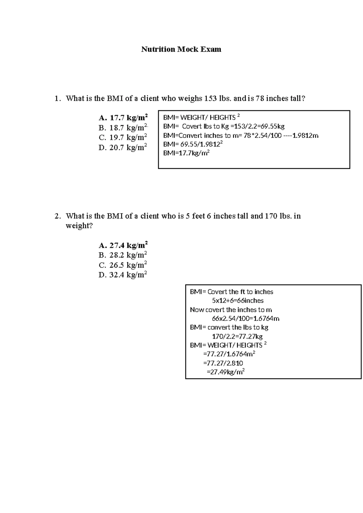 Nutrition 2020 Past Exam Paper Review and Solutions - Studocu