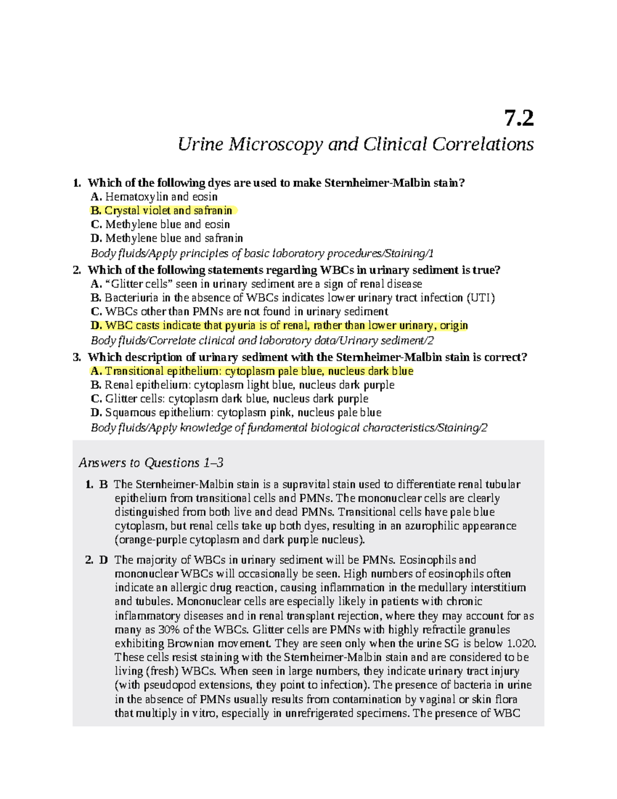 Urine Microscopy and Clinical Correlations: Exam Review (Course Code: 7 ...