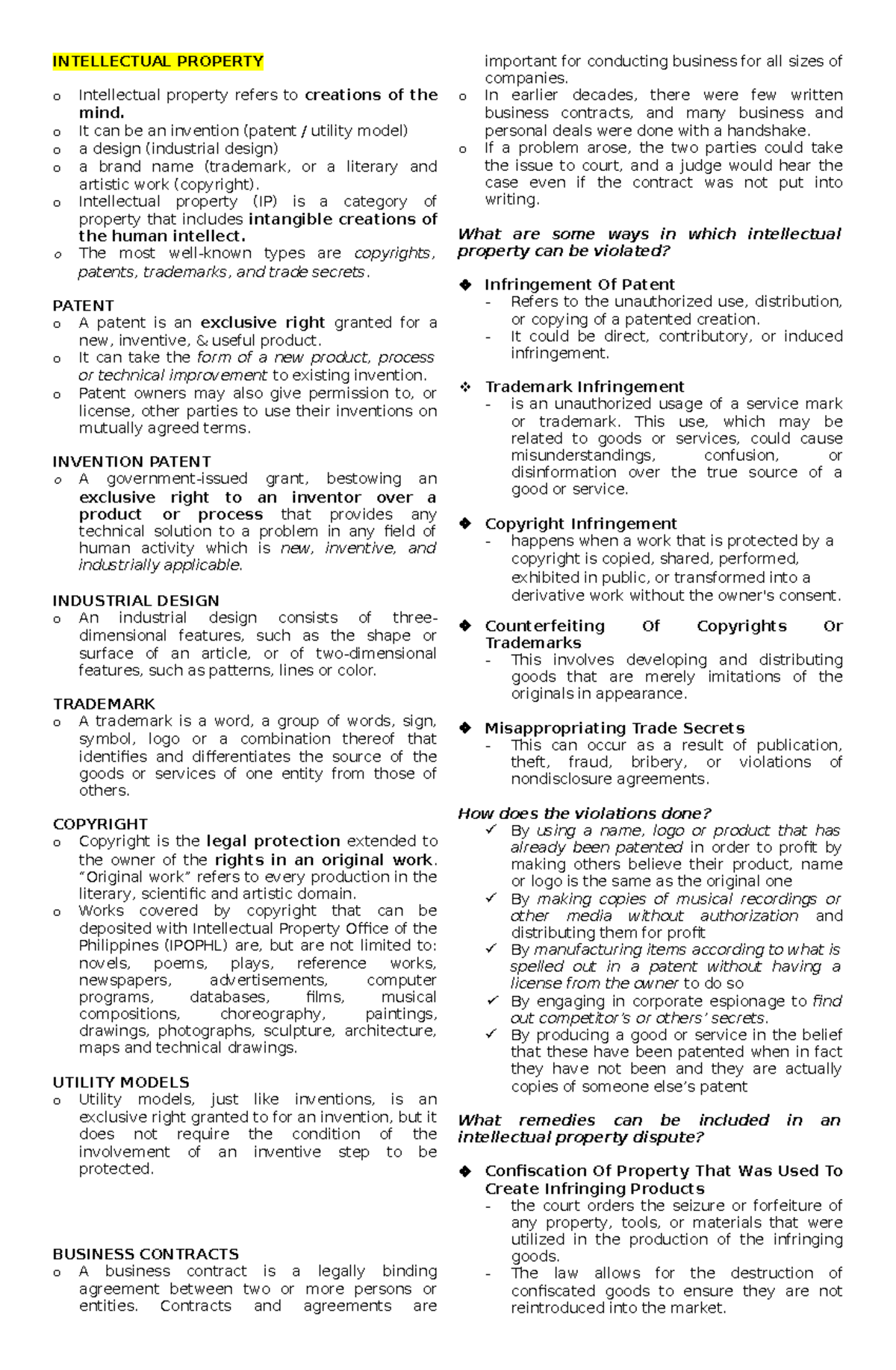 Intellectual Property - o It can be an invention (patent / utility ...