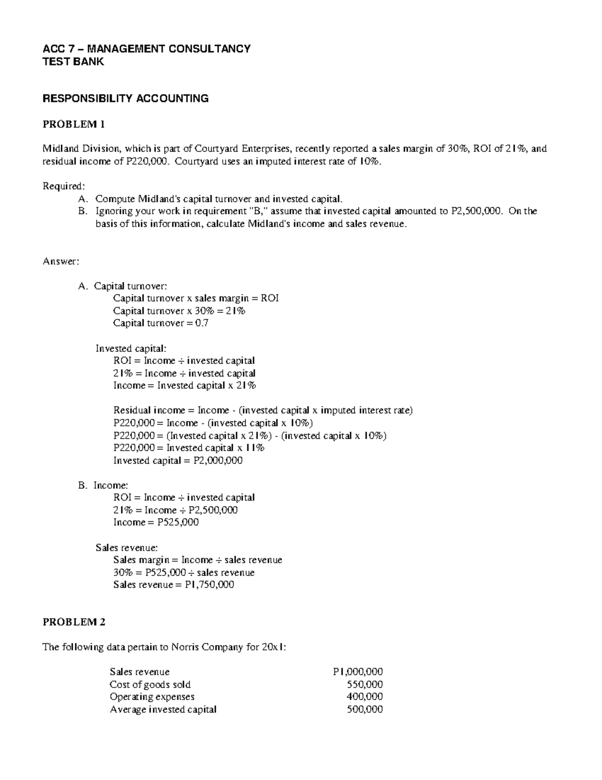 ACC 7 - Responsibility Accounting Test Bank Exam Questions and ...
