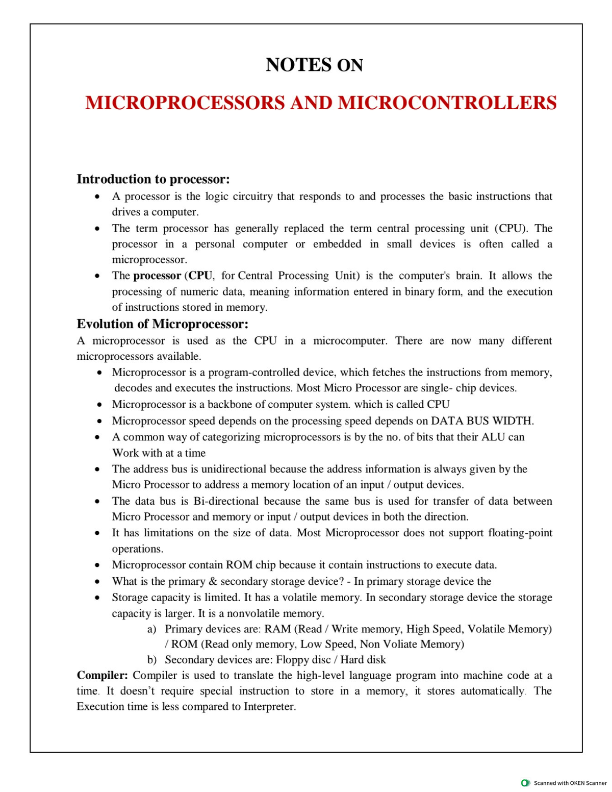NOTES ON MICROPROCESSORS AND MICROCONTROLLERS (CS101) - Studocu