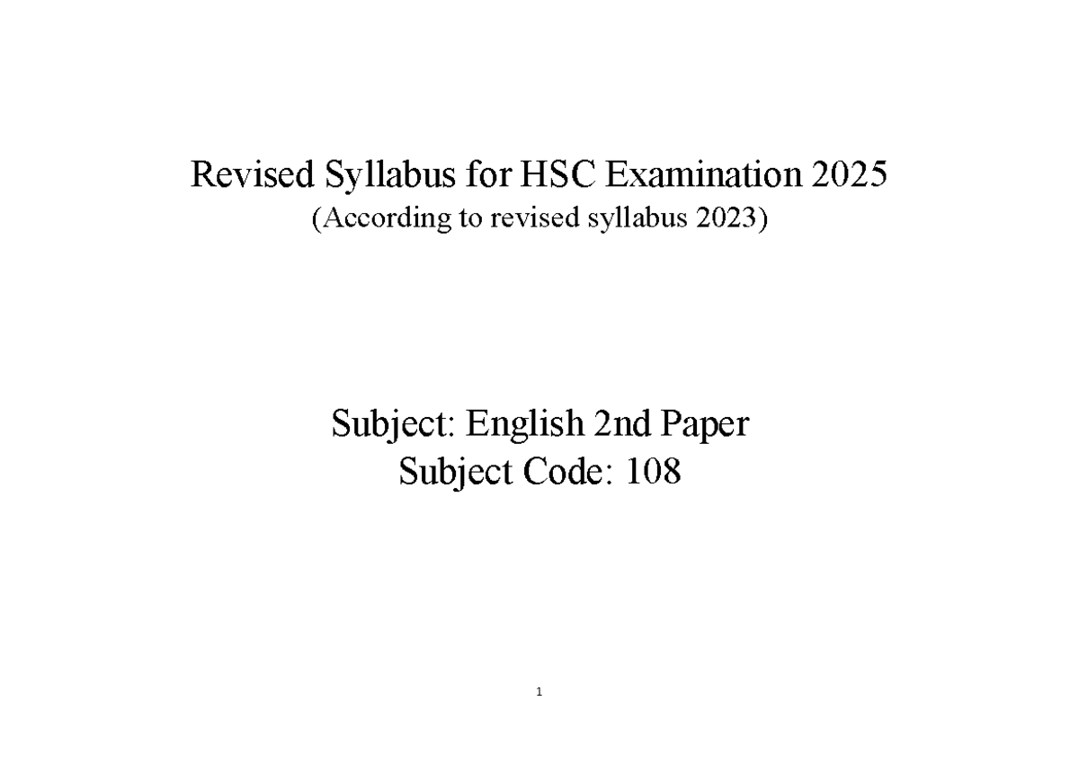 HSC English 2nd Paper Revised Syllabus for 2025 (Subject Code: 108 ...