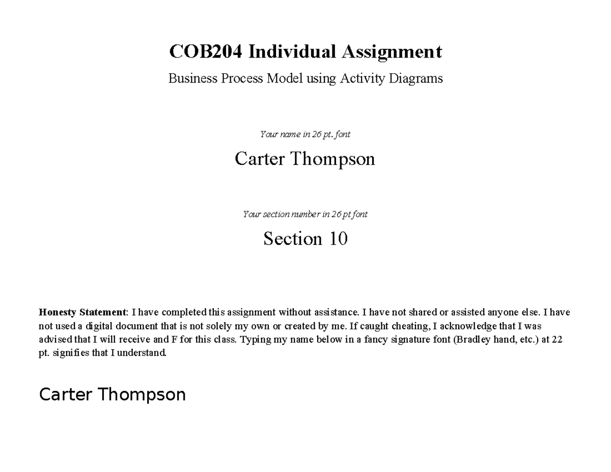 COB204 Business Process Model Assignment: Activity Diagrams - Studocu