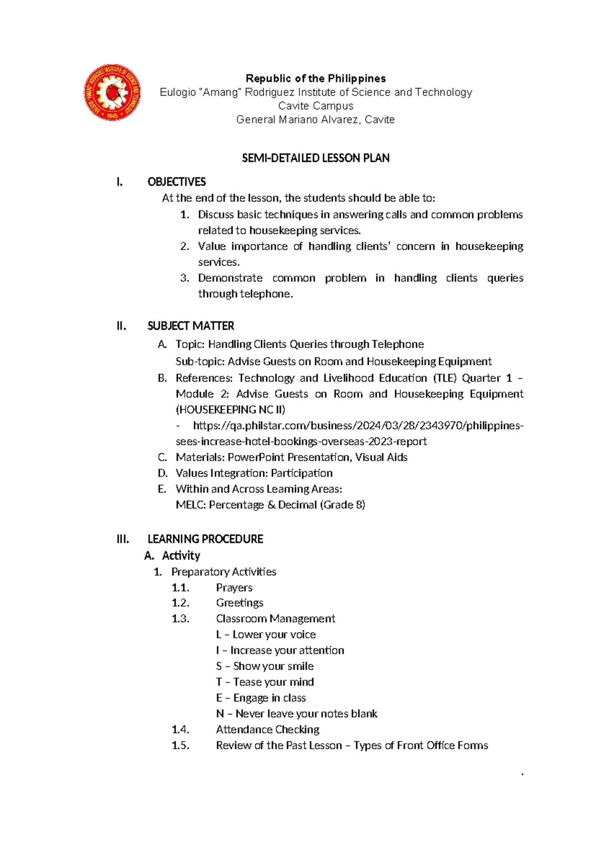 Deped Standard Template in Semi Detailed Lesson Plan - DepEd Semi ...