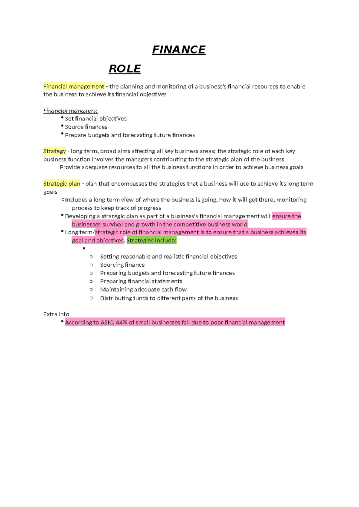 Y12BUS - Finance Management: Strategies for Business Success - Studocu