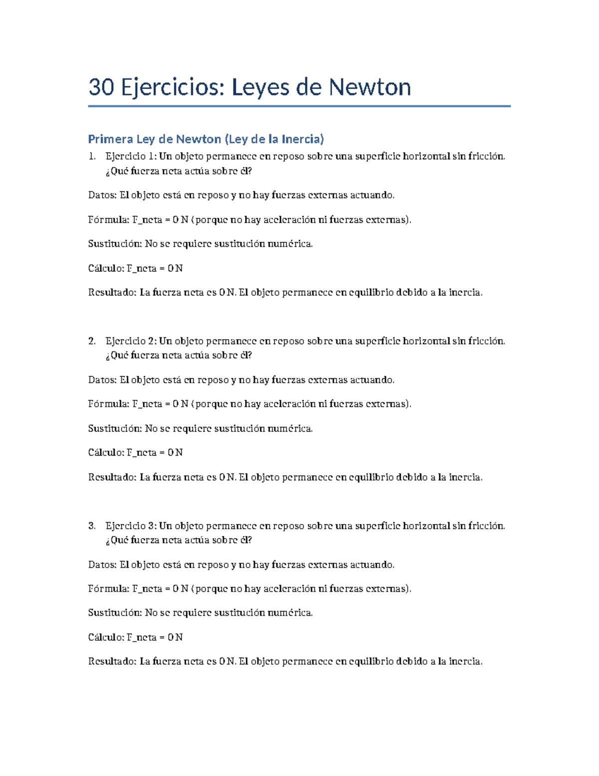 Ejercicios de Leyes de Newton para Bachillerato - Studocu