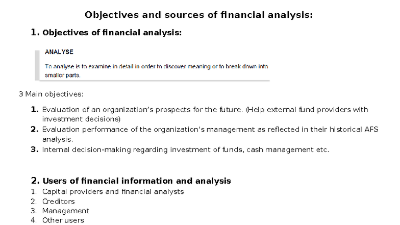 LU6 - Objectives and sources of financial analysis - Objectives of ...