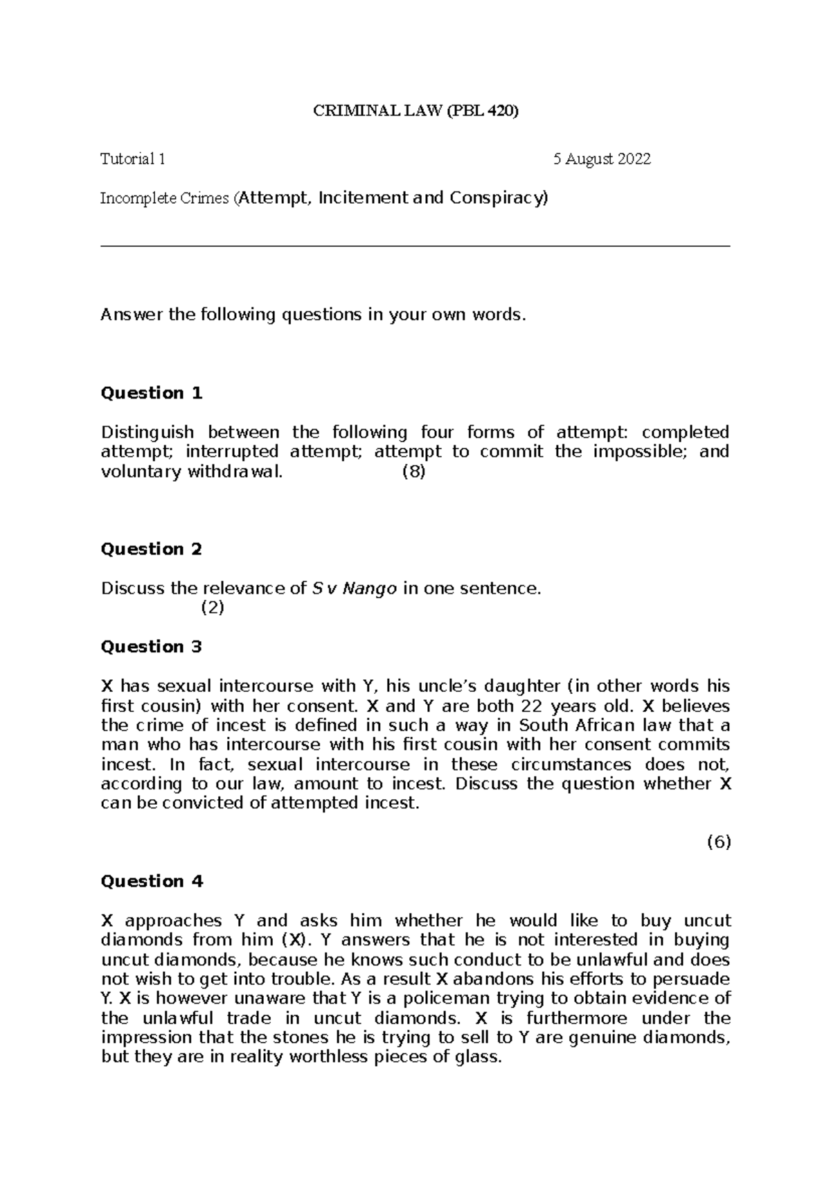 Tutorial 1 Click Up - CRIMINAL LAW (PBL 420) Tutorial 1 5 August 2022 ...