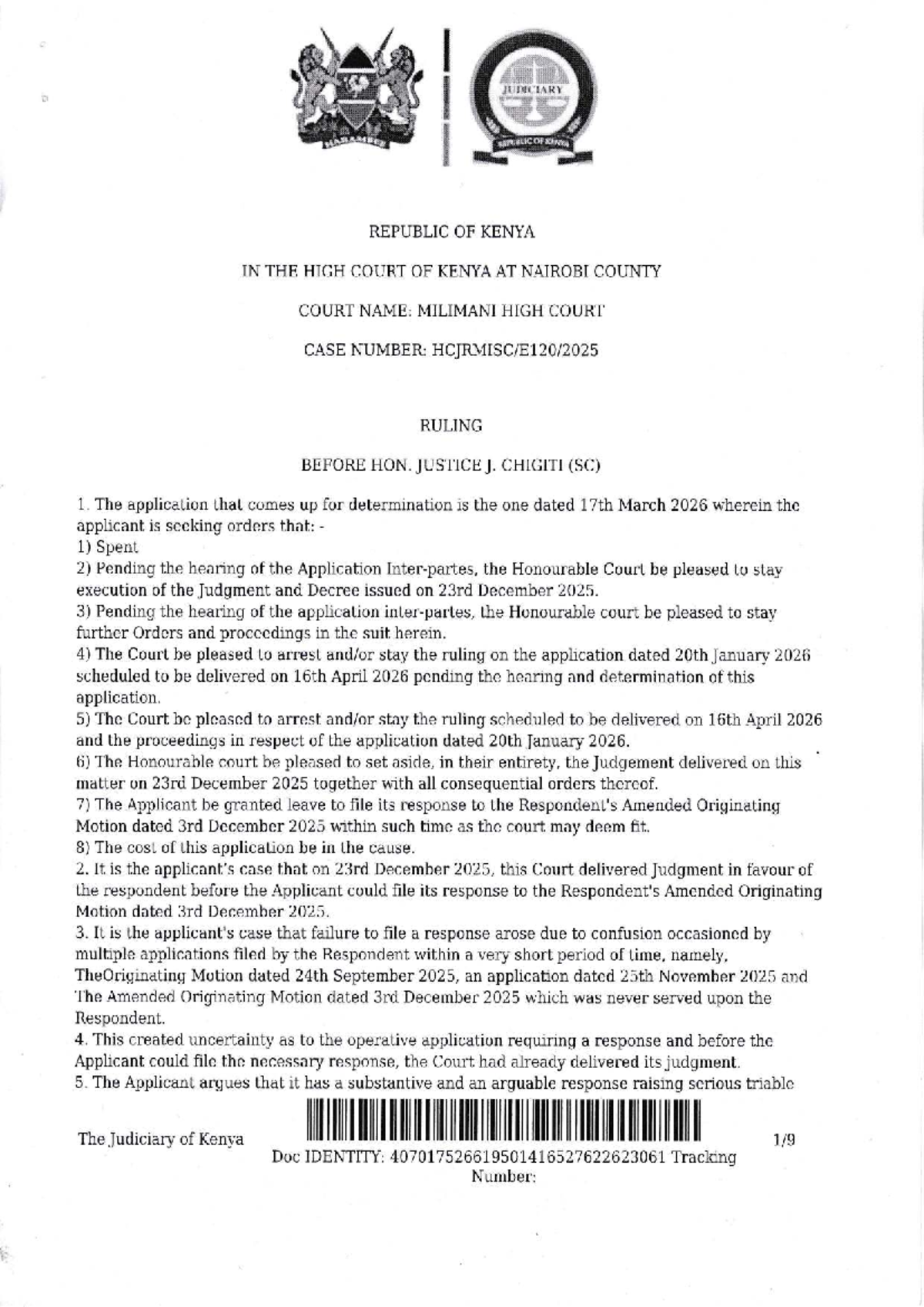 HCJRMISC E120/2025: Ruling on Application for Stay of Judgment - Studocu