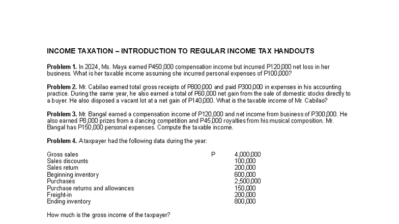 RIT 101: Income Taxation - Regular Income Tax Handouts - Studocu