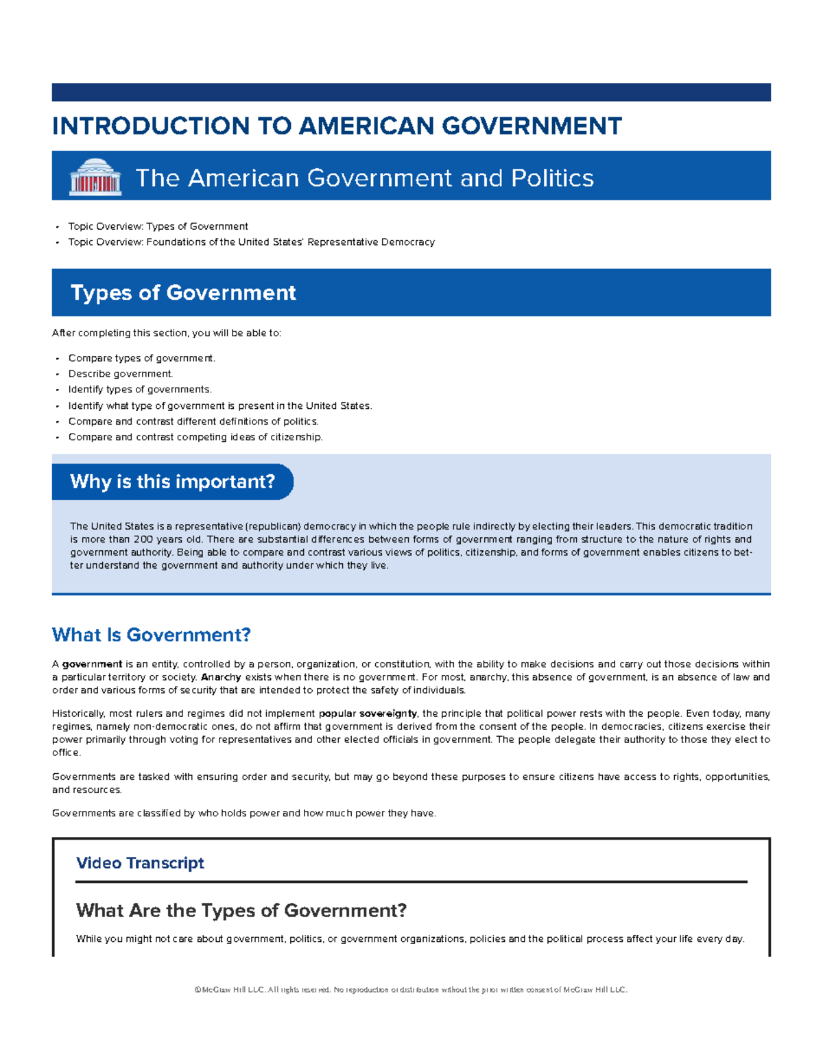 Foundations of U.S. Representative Democracy: Types of Government ...