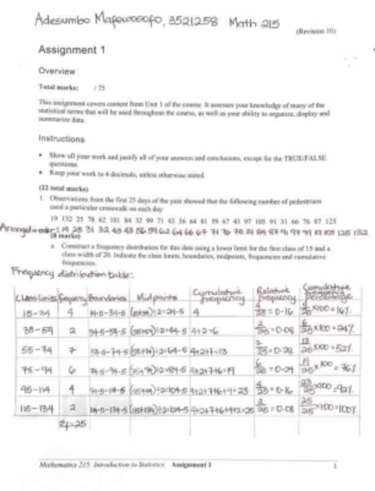 Math 215 Assignment 1 - Math 215 - Studocu