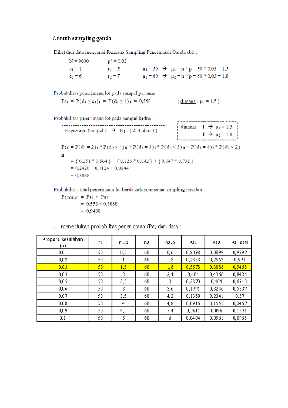 Rencana sampling-sampling ganda - Contoh sampling ganda 1. menentukan ...