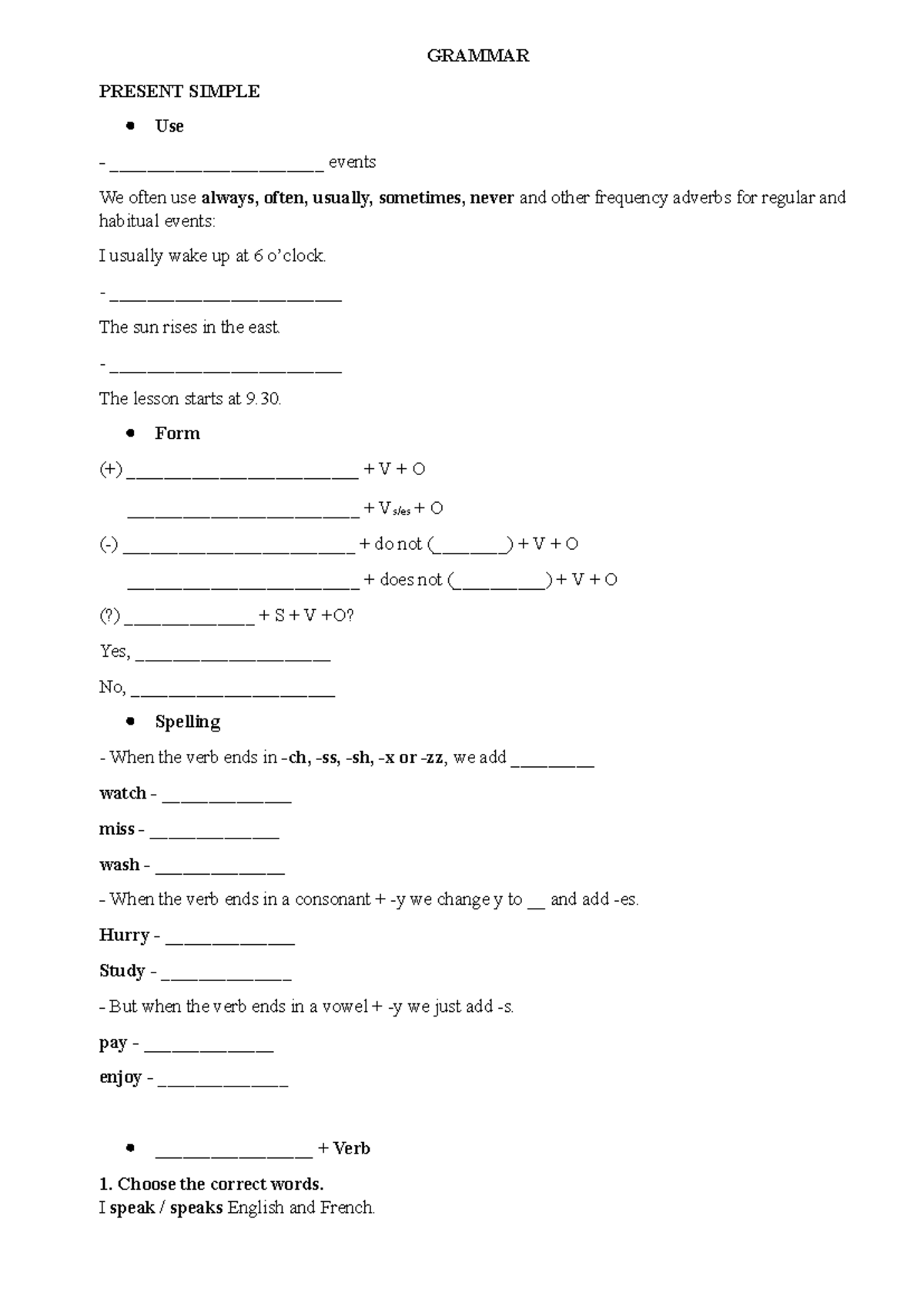 GRAMMAR: Present Simple Overview for UNIT 1ABC - Studocu