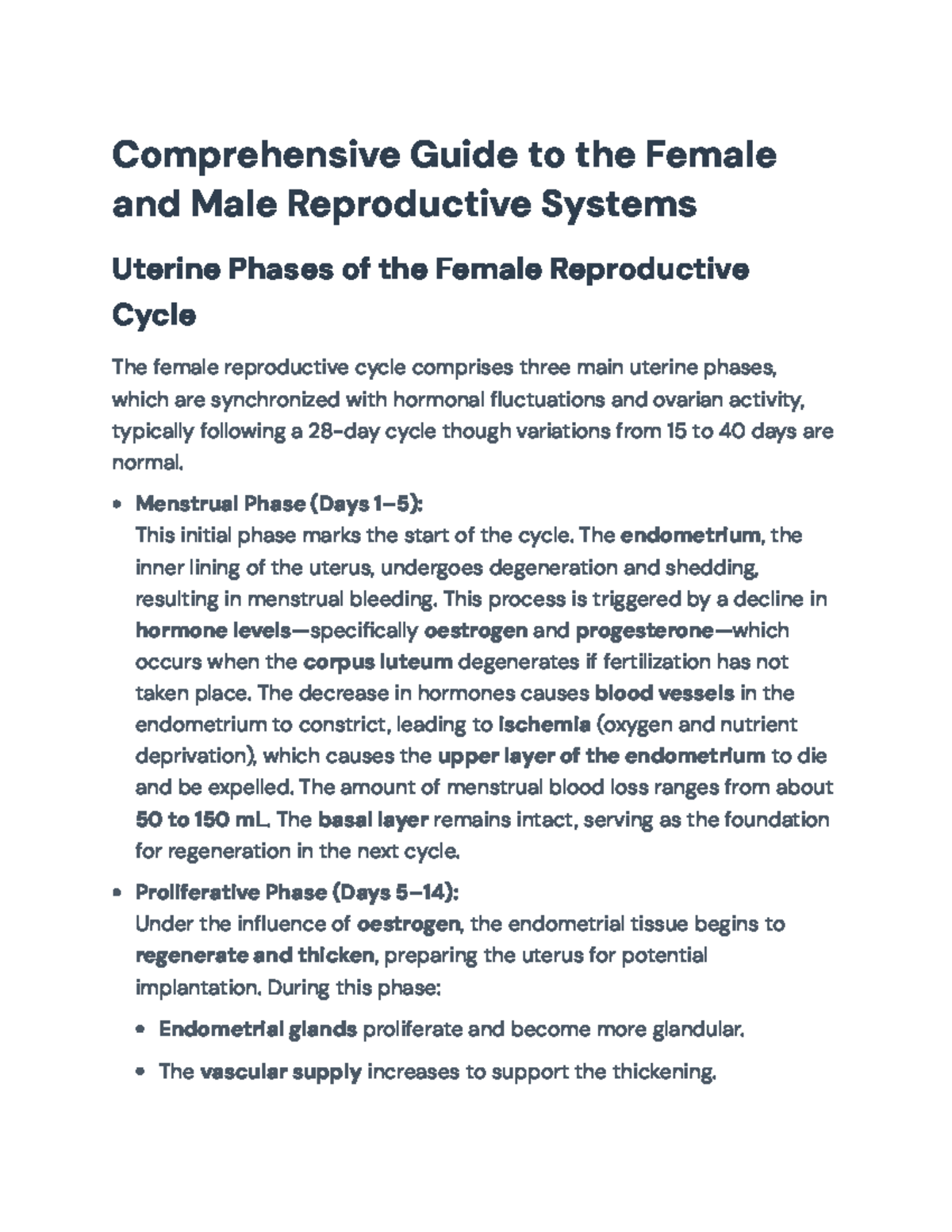 Comprehensive Guide to Female & Male Reproductive Systems (BIO 101 ...