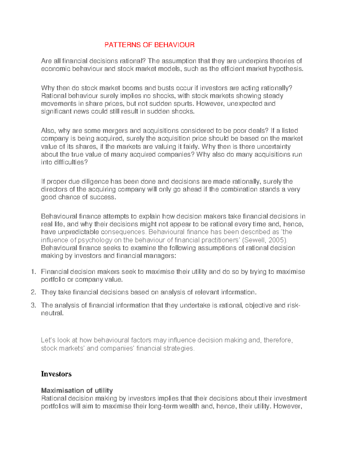 Technical Articles for AFM - PATTERNS OF BEHAVIOUR Are all financial ...