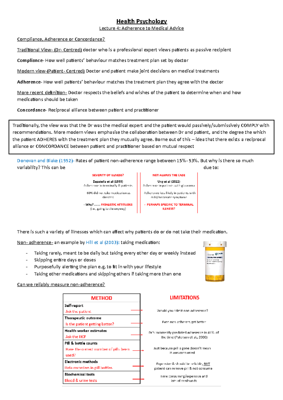Lecture 4 - Health Psychology Lecture 4: Adherence to Medical Advice ...