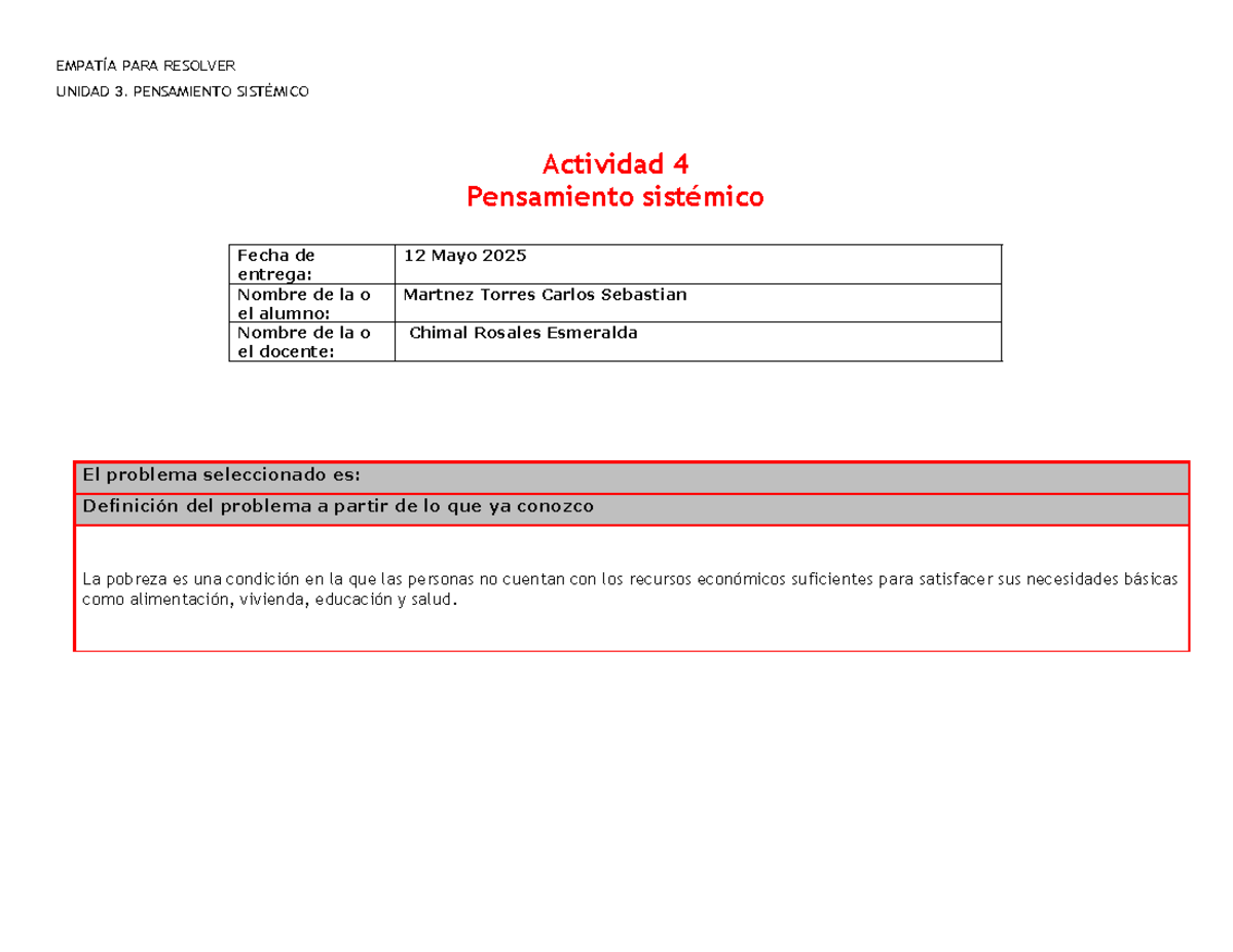 Actividad 5: Pensamiento Sistémico en la Pobreza - CSMT - Studocu