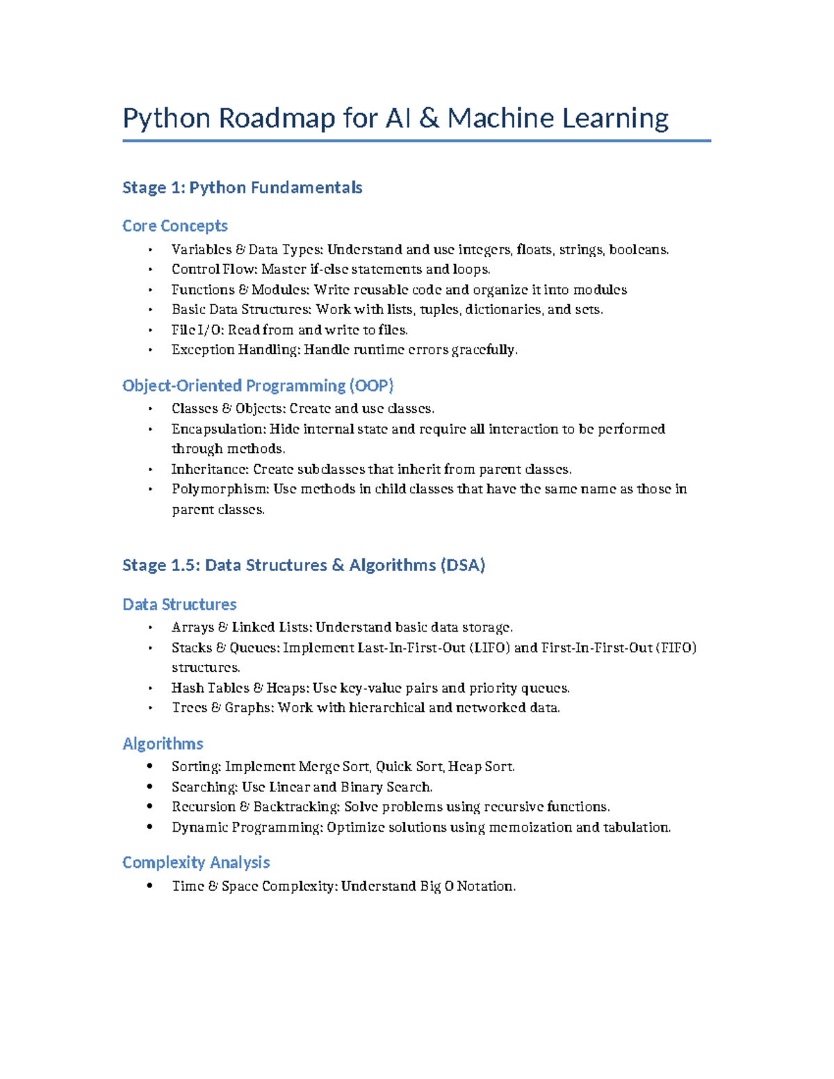 Python AI ML roadmap: A comprehensive guide to mastering fundamentals - Studocu