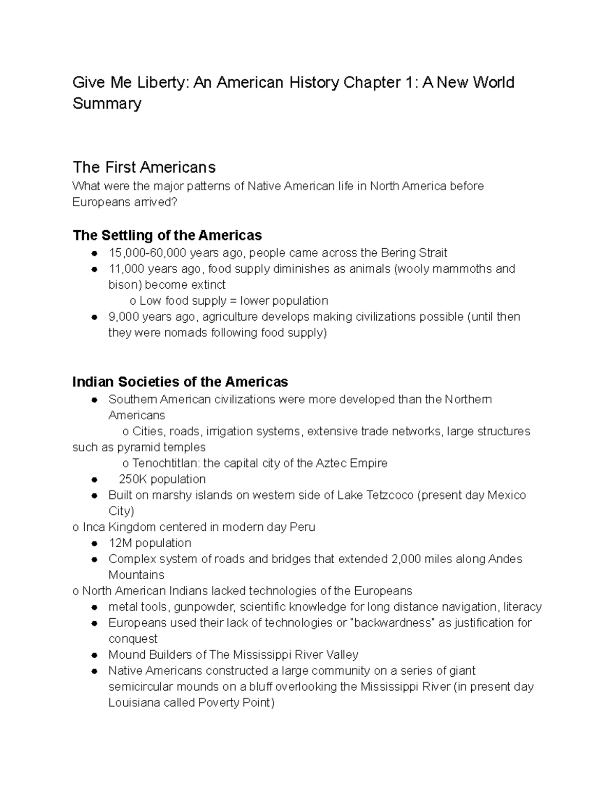 Give Me Liberty!: American History Chapter 1 Summary on A New World ...