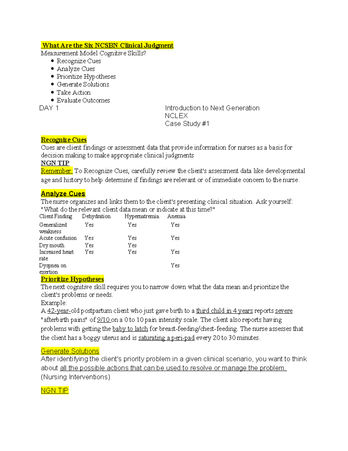 NCSBN Clinical Judgment Skills: Recognizing and Analyzing Cues for NGN ...
