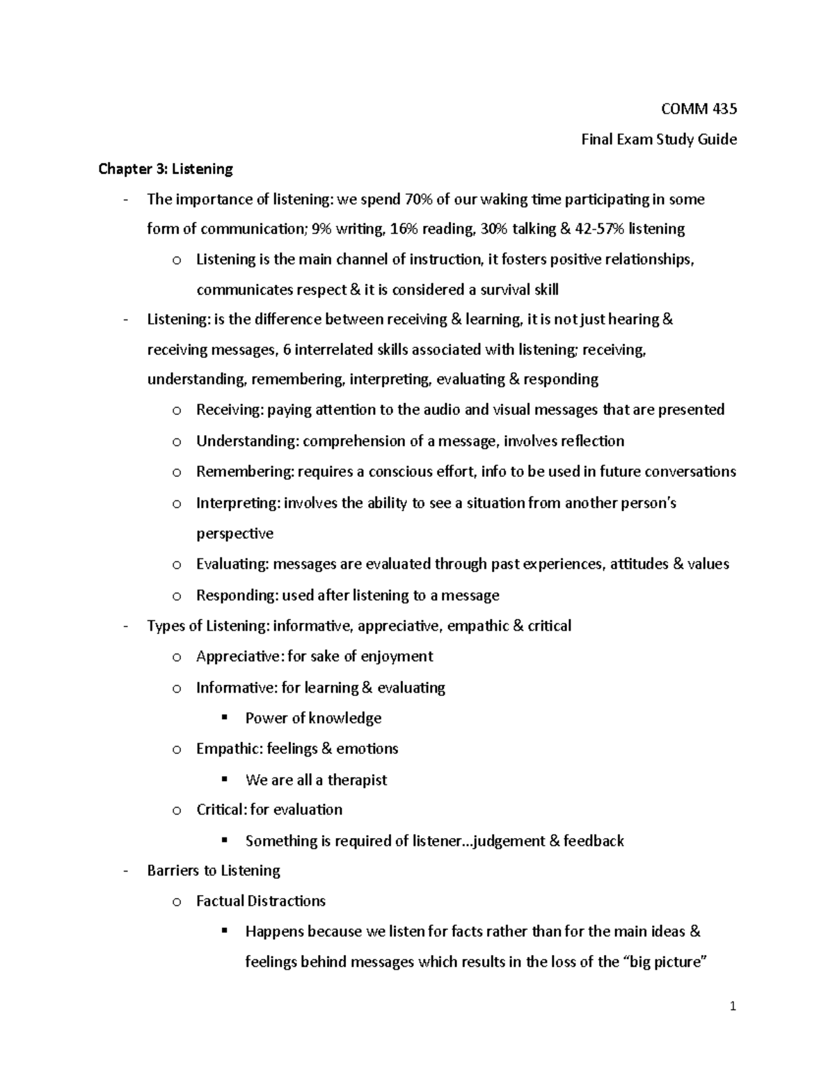 Final exam-study guide - COMM 435 Final Exam Study Guide Chapter 3 ...