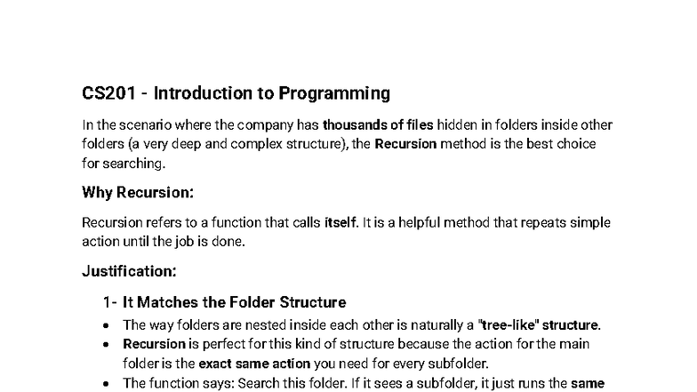 CS201 Recursion in File Management: Efficient Search Techniques - Studocu