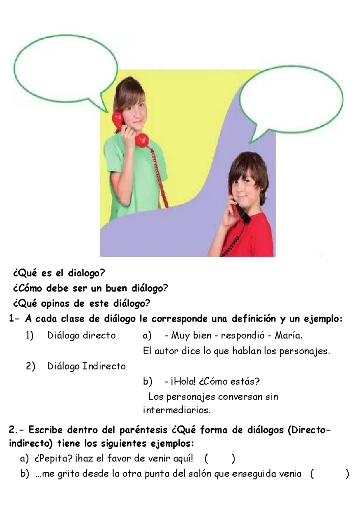 Tipos de Diálogo: Ejemplos y su Importancia en la Convivencia - Studocu
