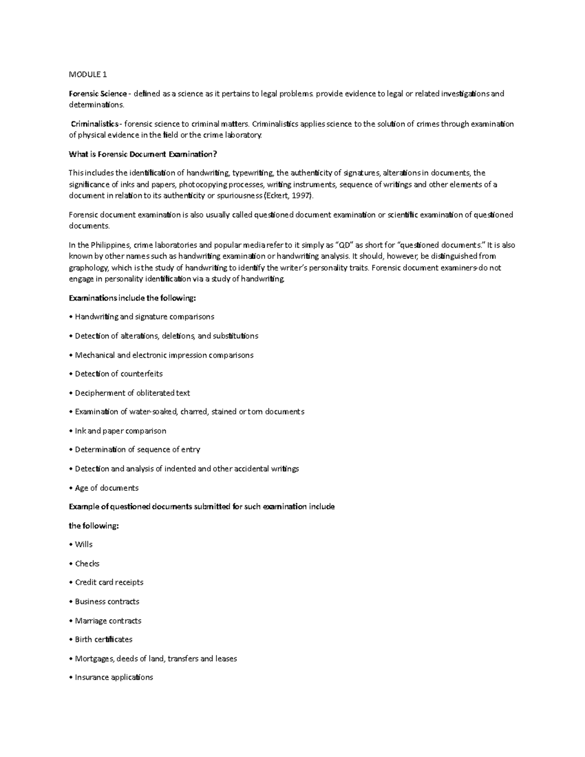 Questioned-documents-reviewer - MODULE 1 Forensic Science - defined as ...