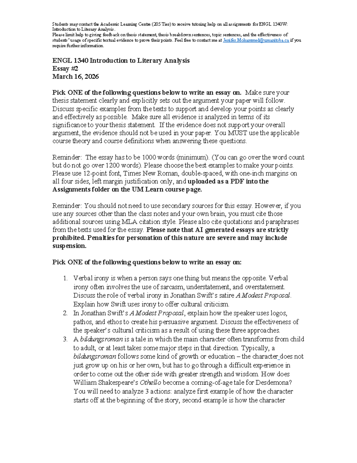 ENGL 1340W: Literary Analysis Essay Guidelines and Topics - Studocu