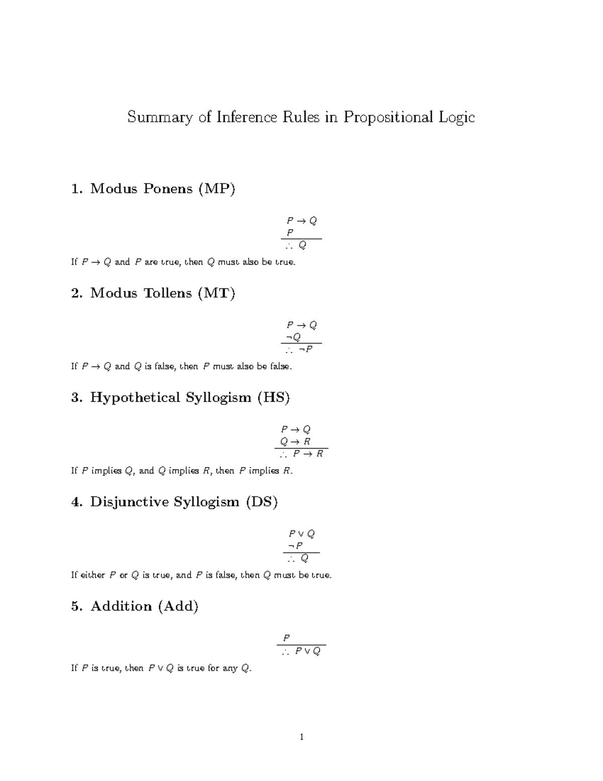 COMP232 Study - Summary of Inference Rules in Propositional Logic - Studocu