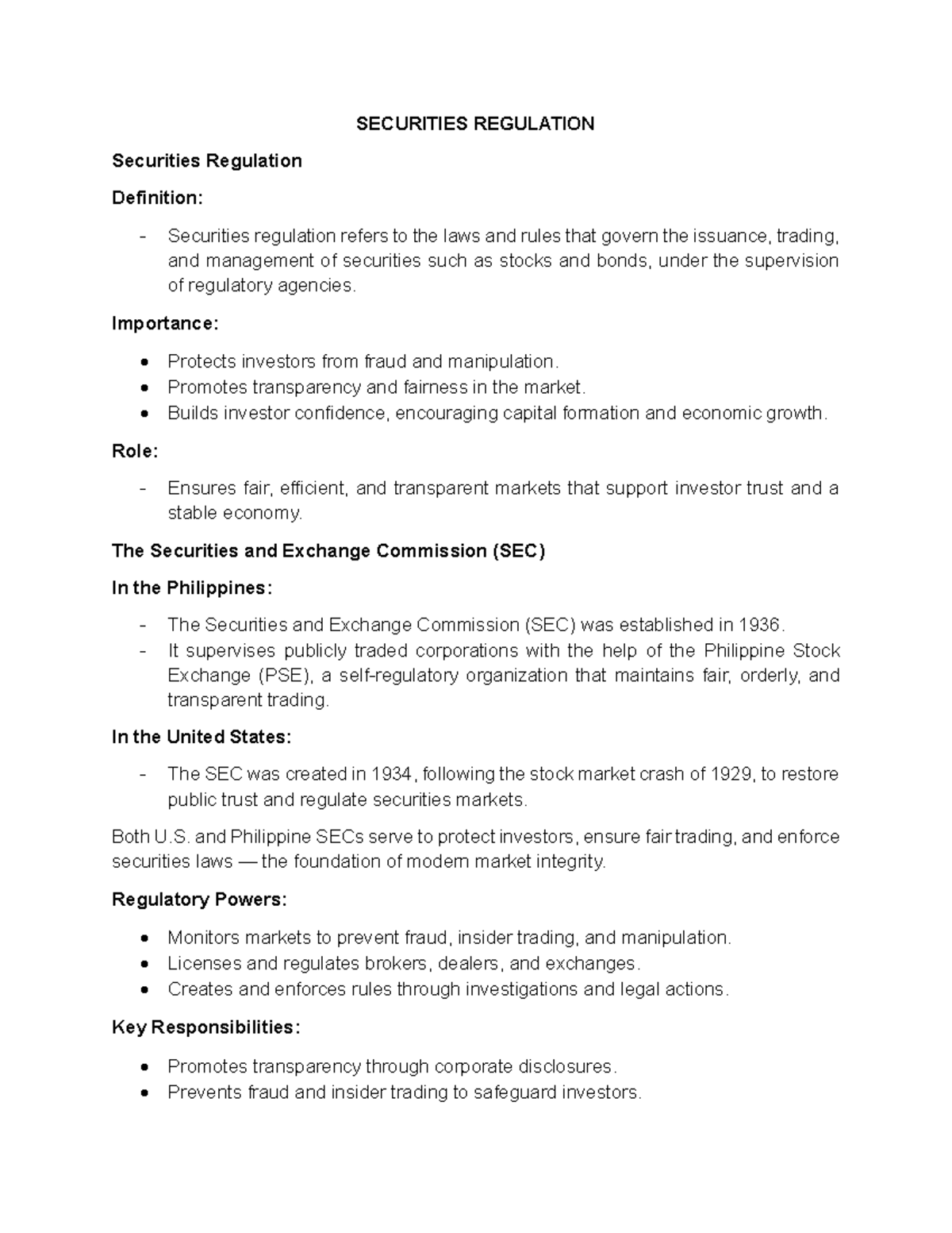 Securities Regulation Overview: Key Concepts and Investor Protection ...