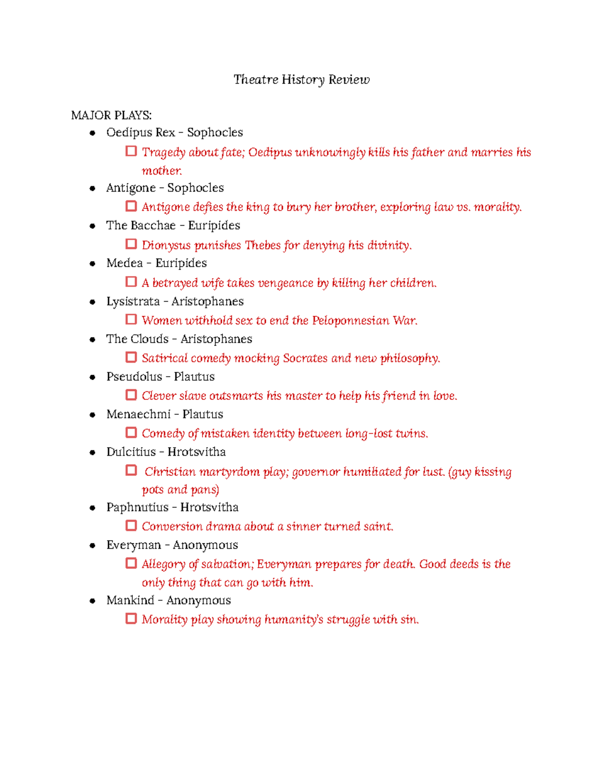 Theatre History Midterm Review: Key Plays & Playwrights - Studocu