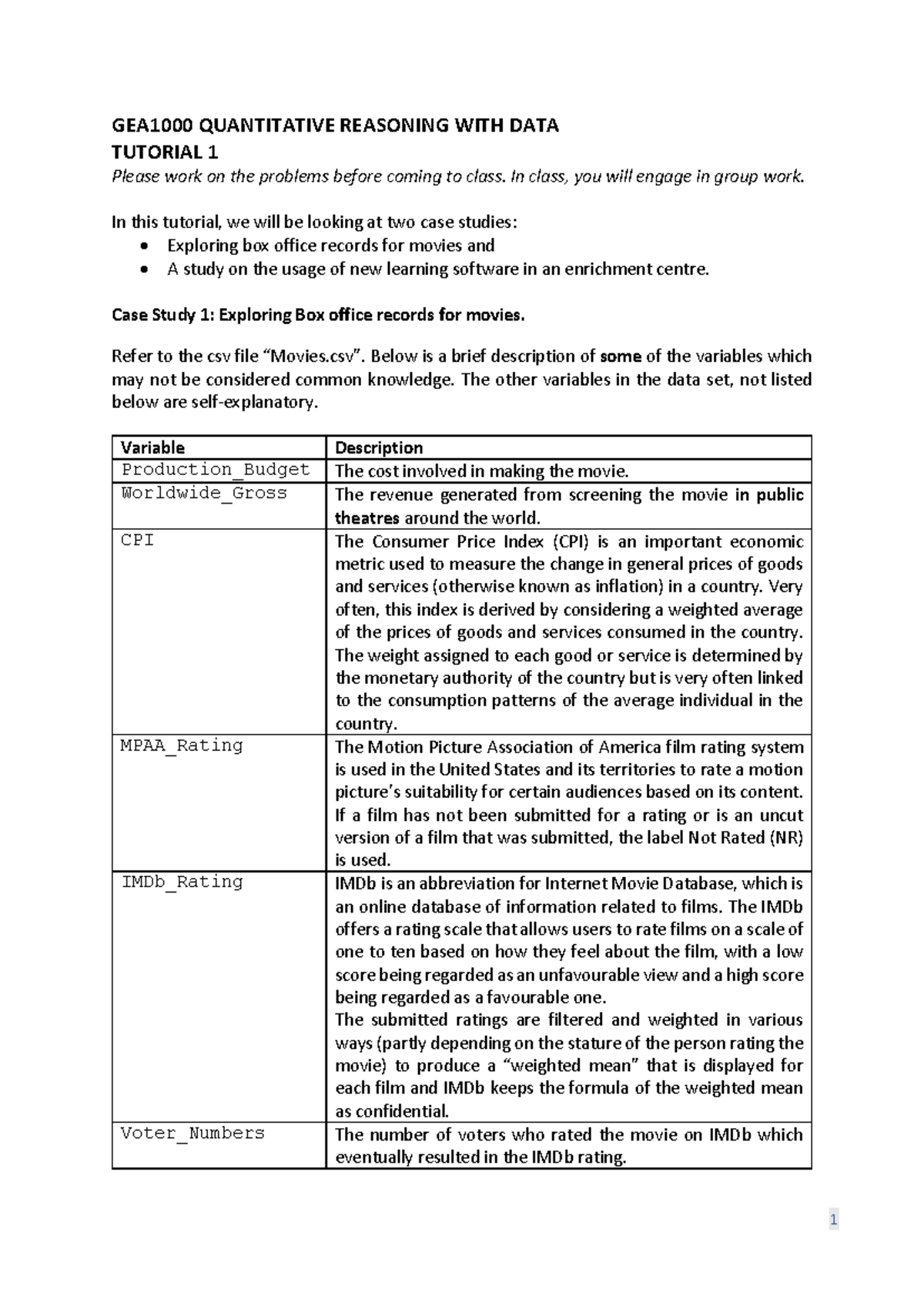 GEA1000 Quantitative Reasoning Tutorial 1: Case Studies & Data Analysis ...