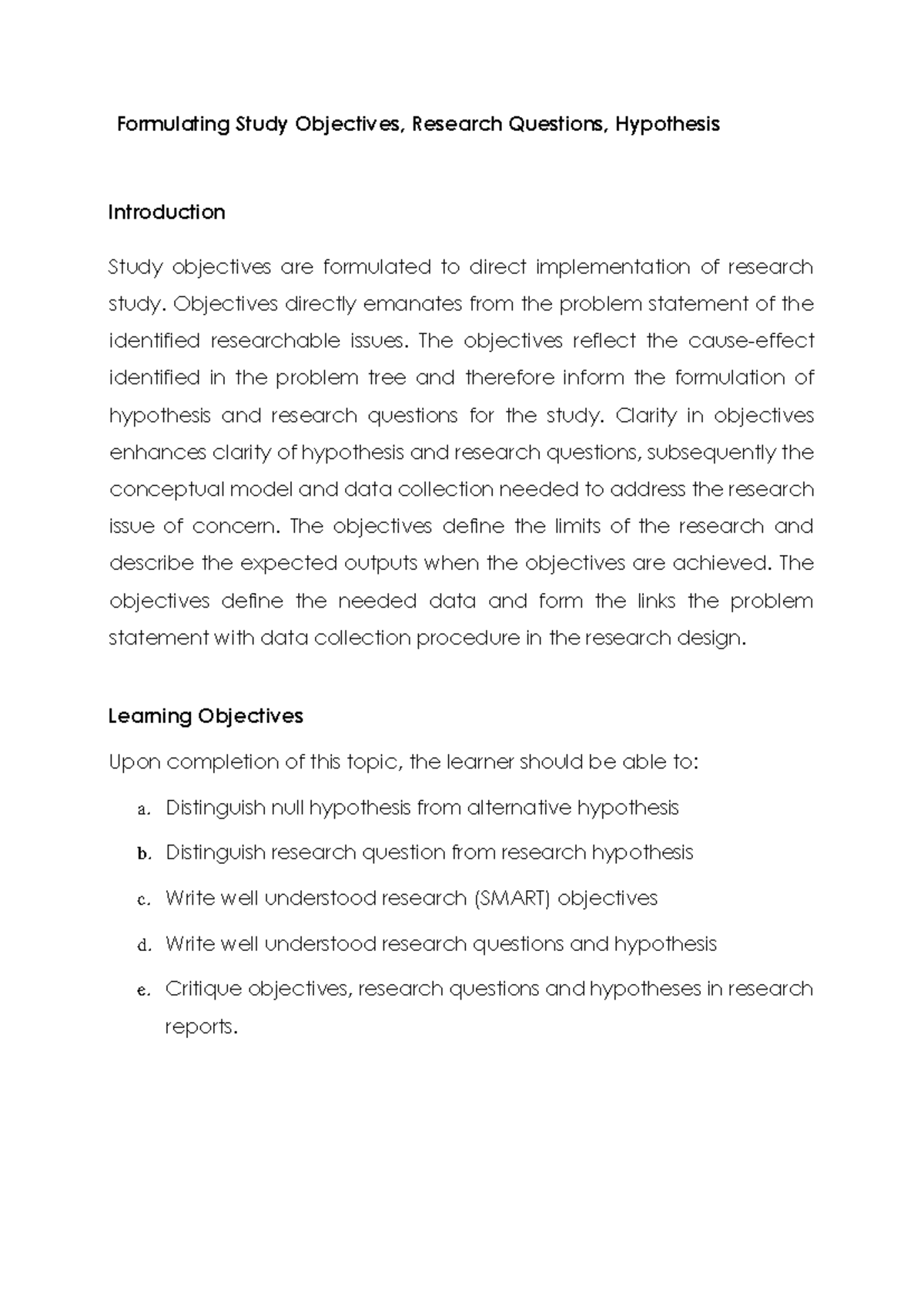 Formulating Study Objectives, Research Questions & Hypotheses AICM 702 ...