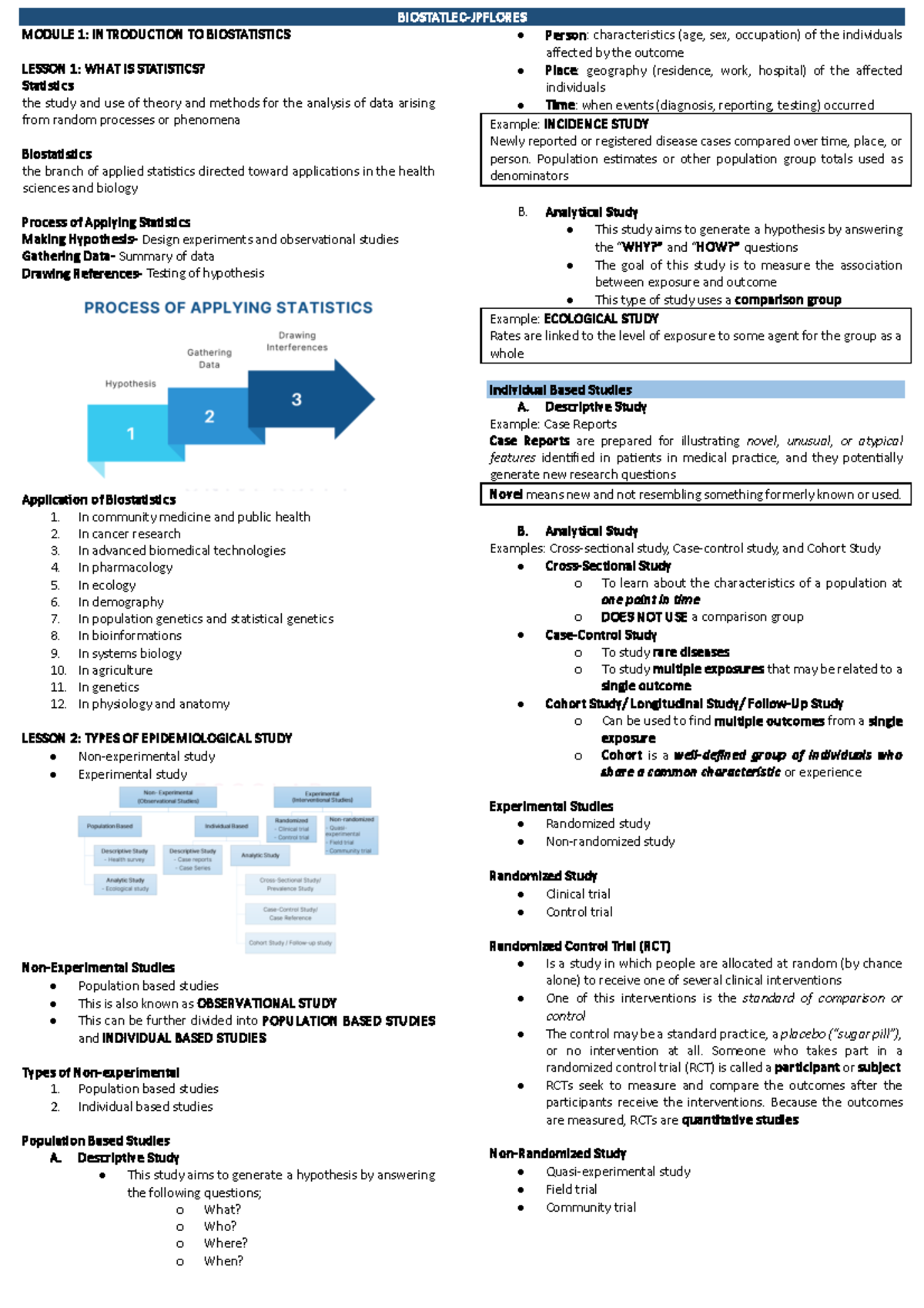 Biostatistics LECTURE M1: Intro to Biostatistics and Data Studies - Studocu