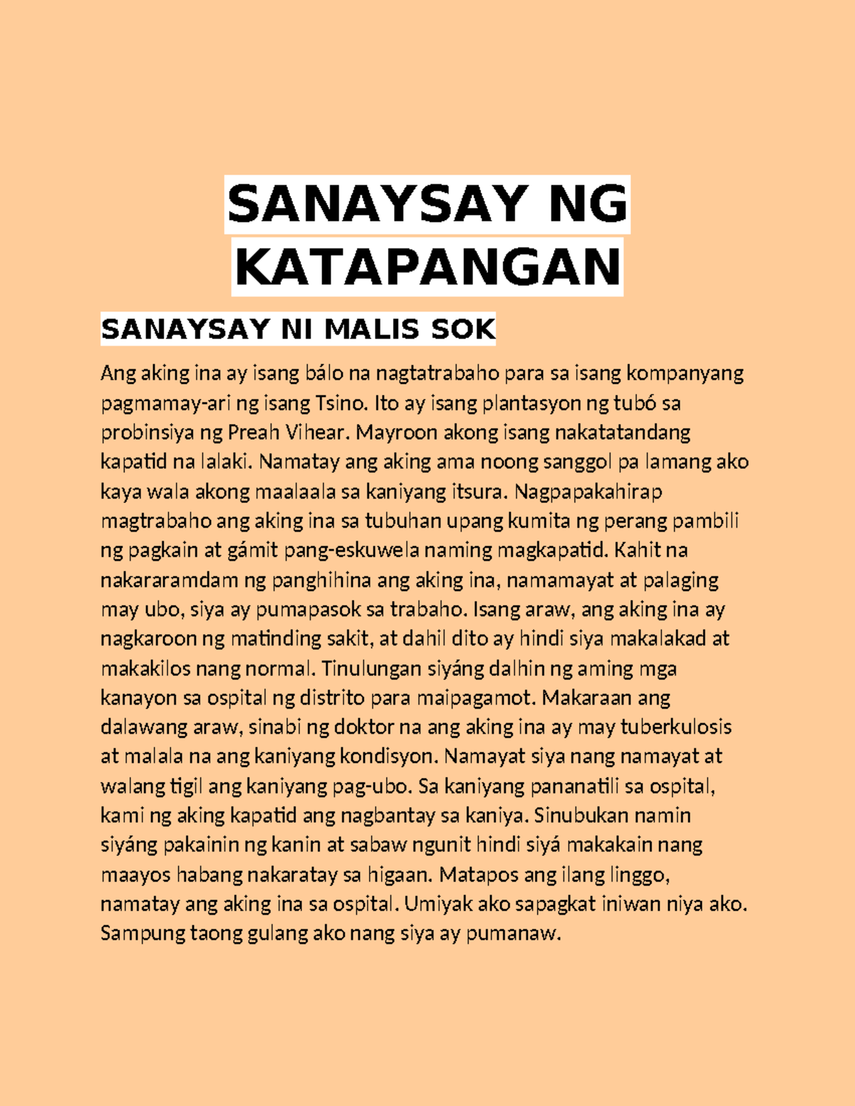 Sanaysay-NG- Katapangan - SANAYSAY NG KATAPANGAN SANAYSAY NI MALIS SOK ...