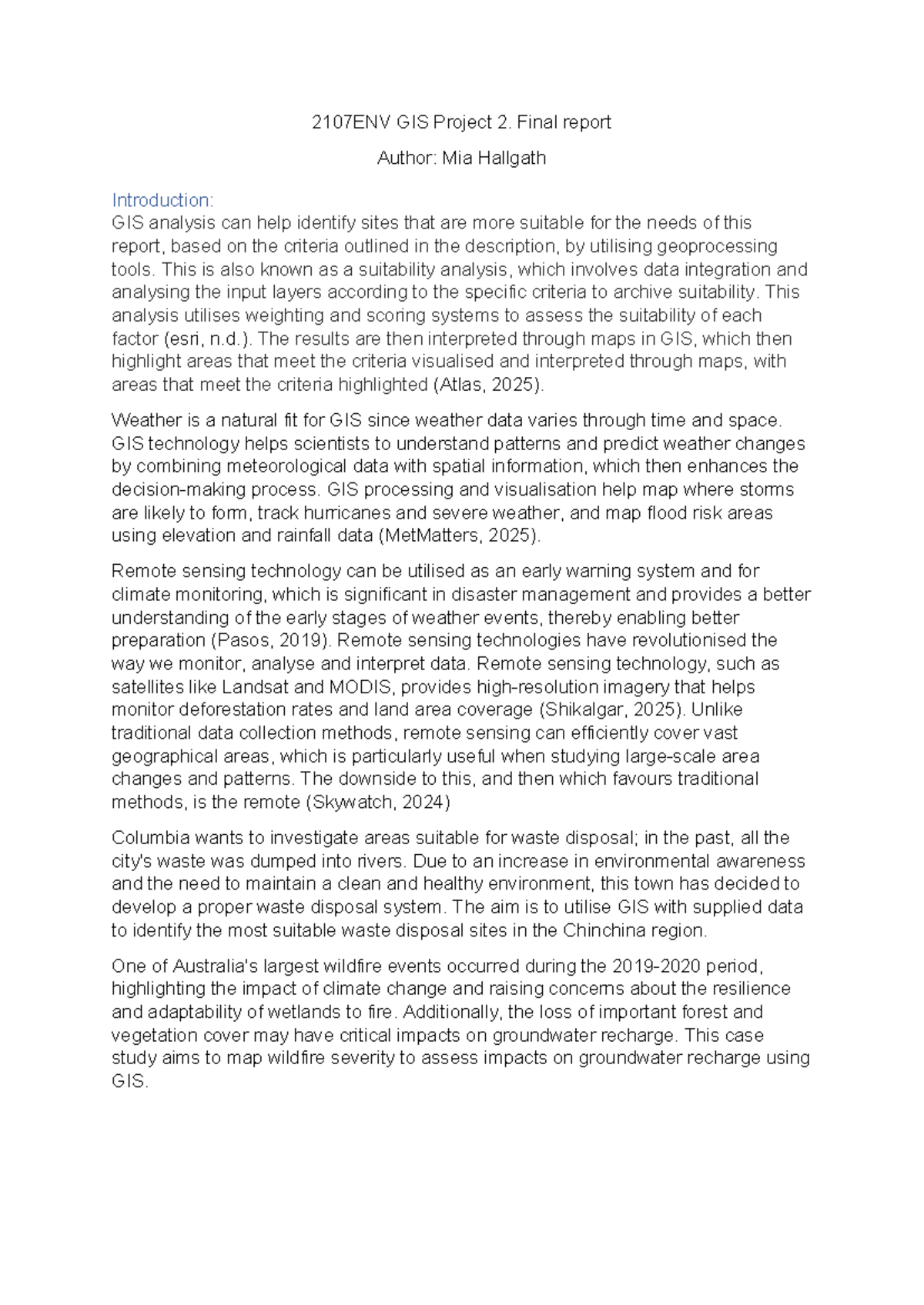 2107ENV GIS Project 2: Final Report on Suitability Analysis - Studocu