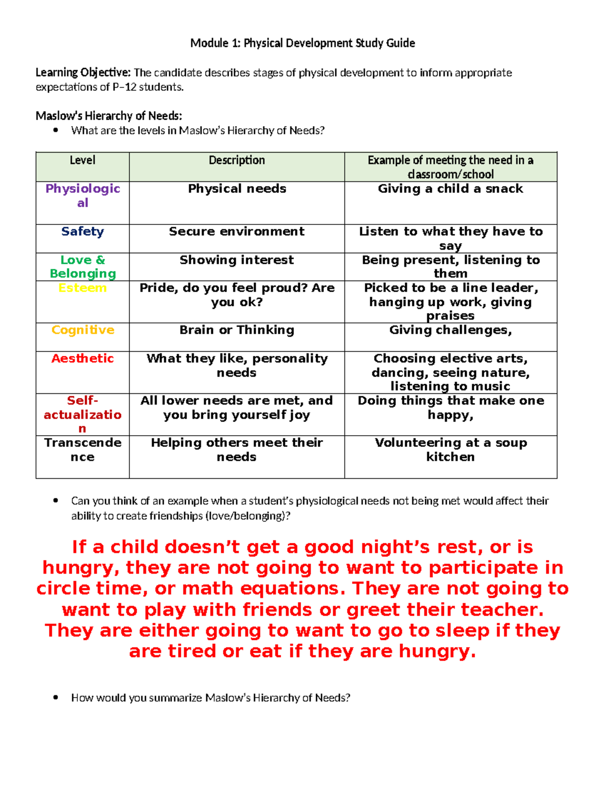 D094-Module 1 Study Guide - Module 1: Physical Development Study Guide ...