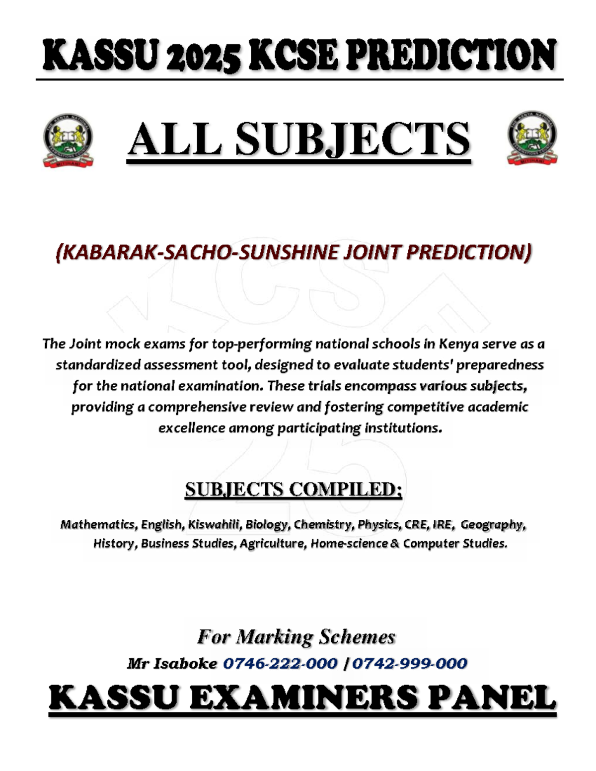 KASSU 2025 KCSE Biology Prediction: Joint Mock Exam Papers 1 & 2 - Studocu