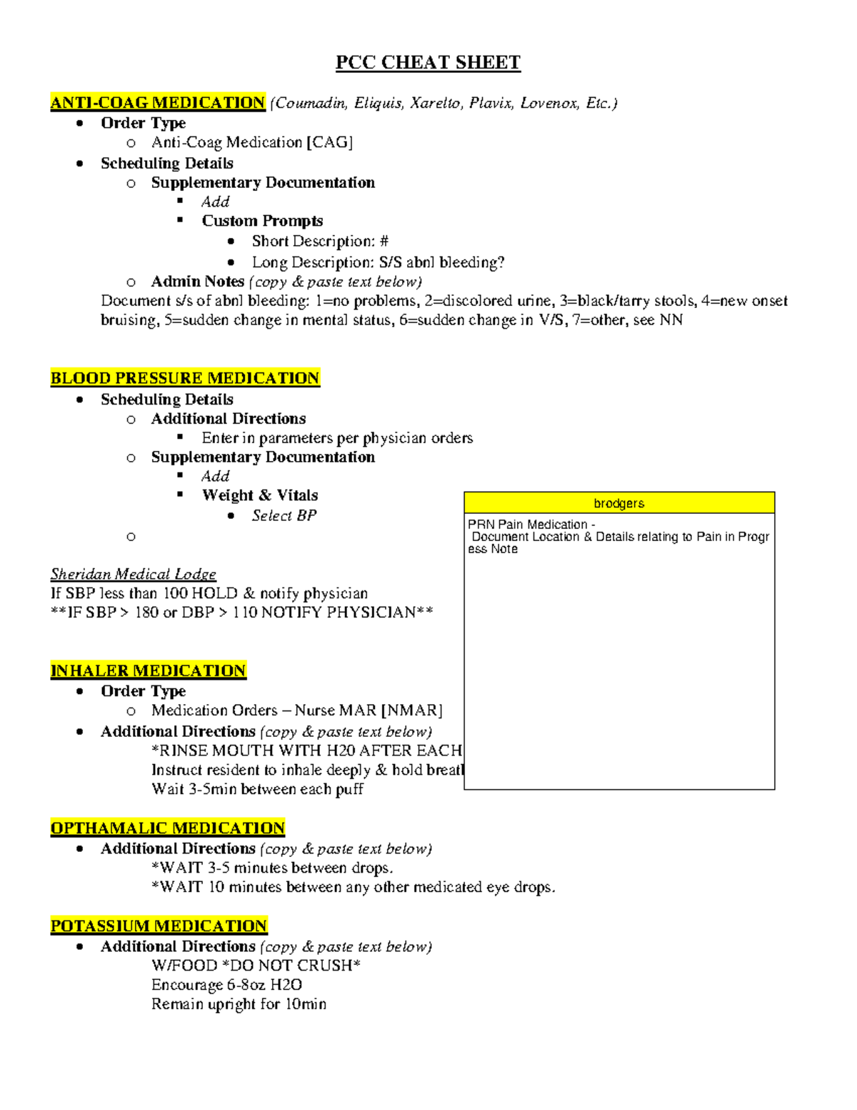 PCC Cheat Sheet: Medication Administration Guidelines and Notes - Studocu