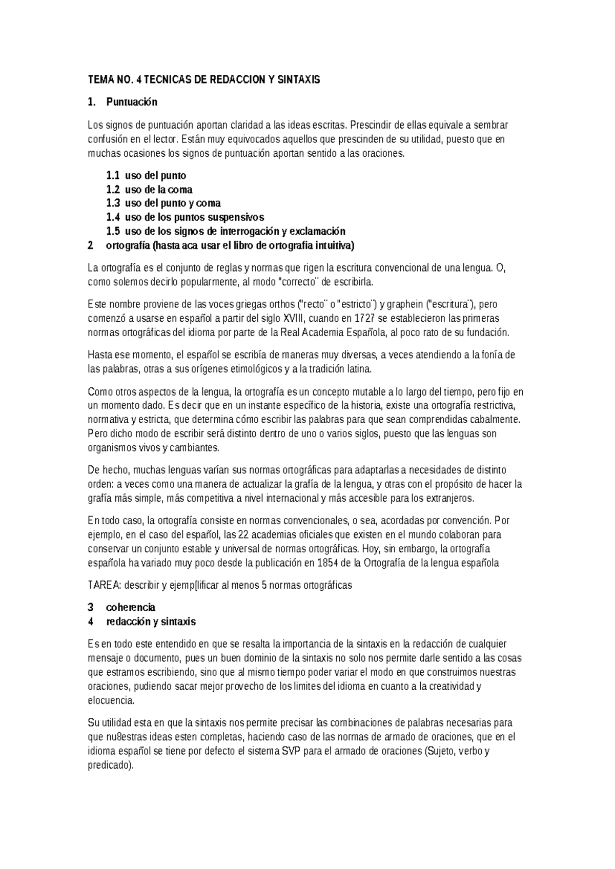 Tema No. 4: Técnicas de Redacción y Sintaxis en Español - Studocu