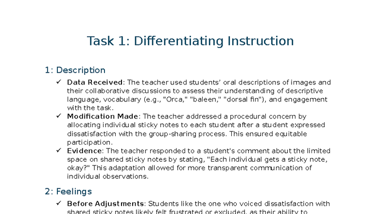 D091 Task 1 - Differentiating Instruction: Enhancing Student Engagement - Studocu