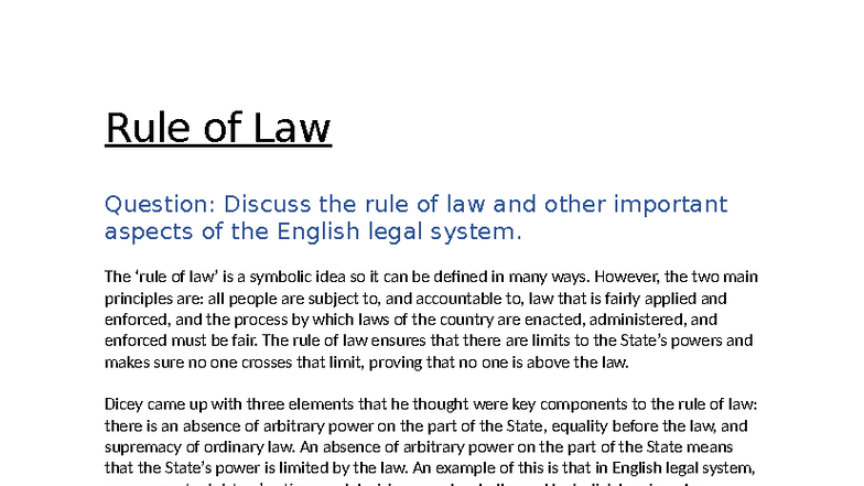 Rule of Law: Key Principles in the English Legal System - Studocu