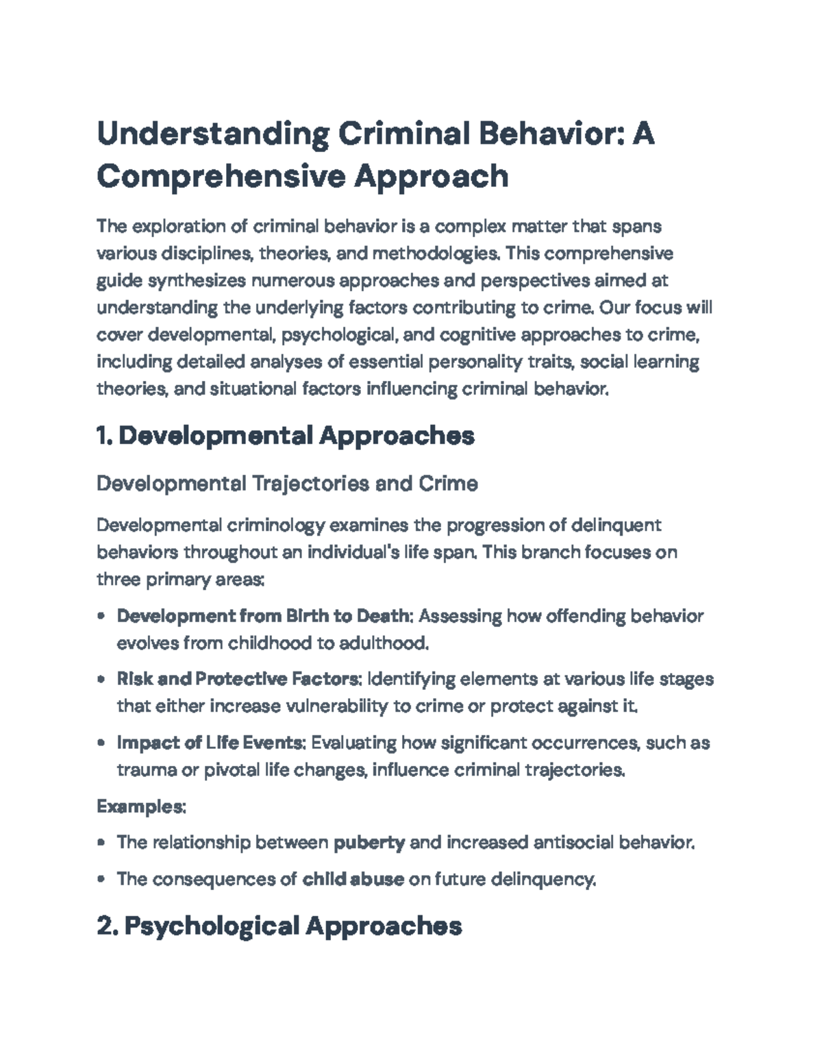 Understanding Criminal Behavior: Developmental and Psychological ...
