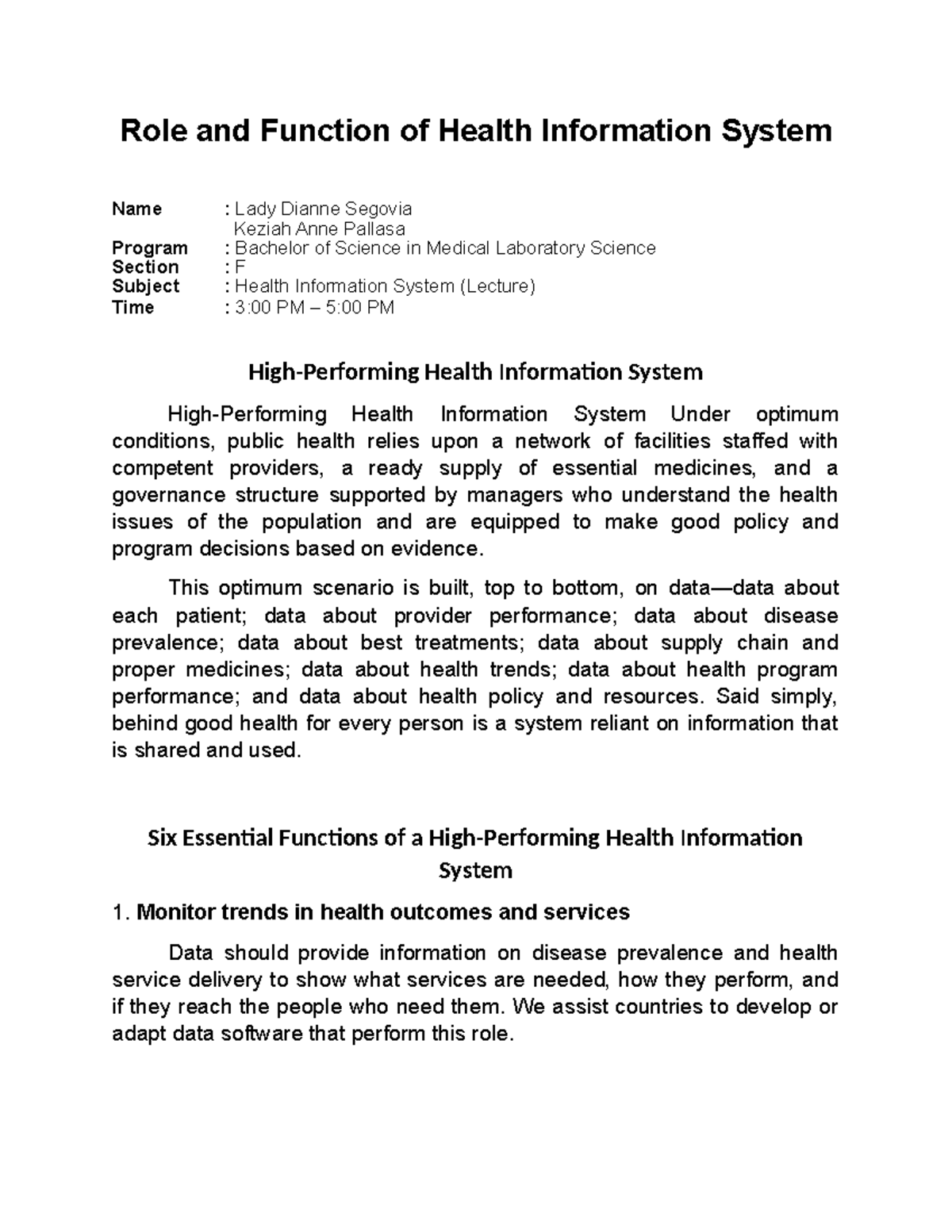 Health Information System (HIS) Lecture Notes & Reporting Document ...